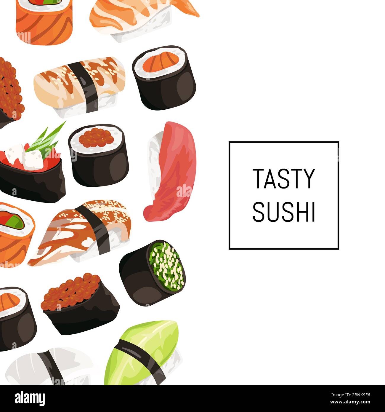 Vector cartoon sushi types background with place for text Stock Vector ...