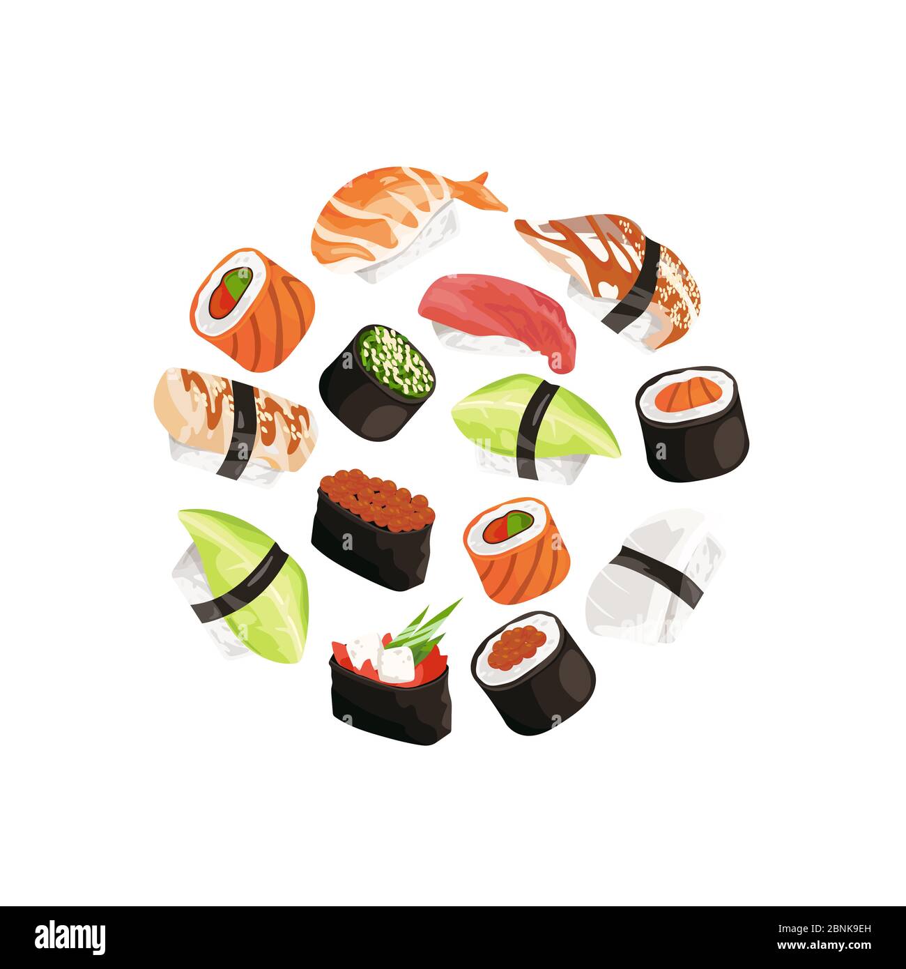Vector cartoon sushi types circle concept illustration Stock Vector ...