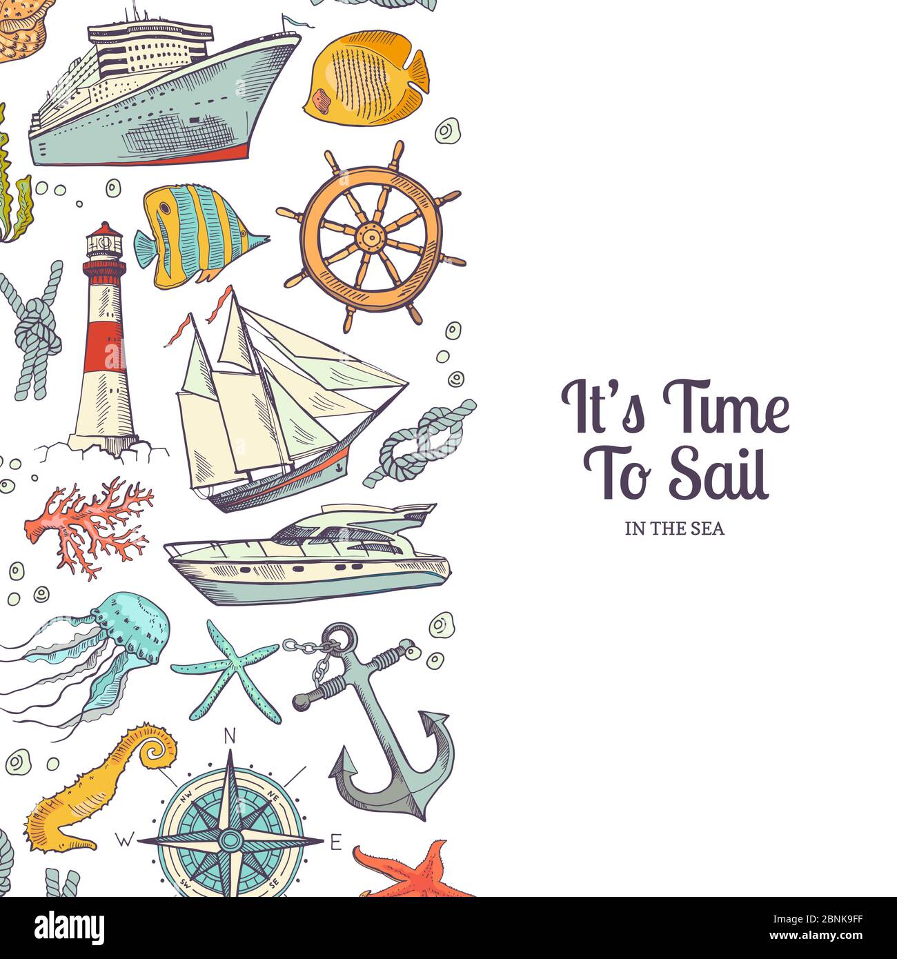 Vector sketched colored sea banner elements Stock Vector Image & Art ...