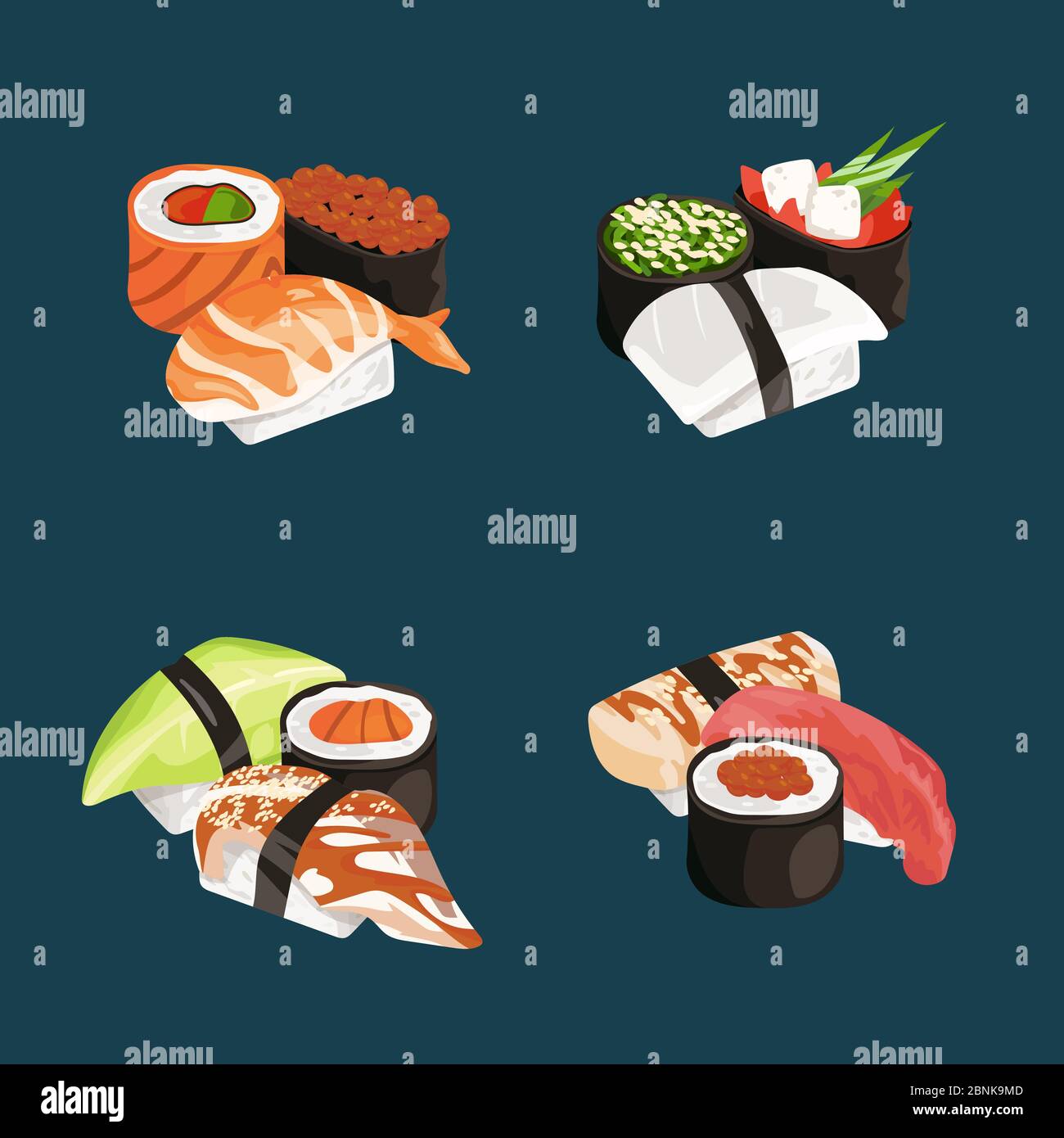Vector cartoon sushi types piles set Stock Vector Image & Art - Alamy