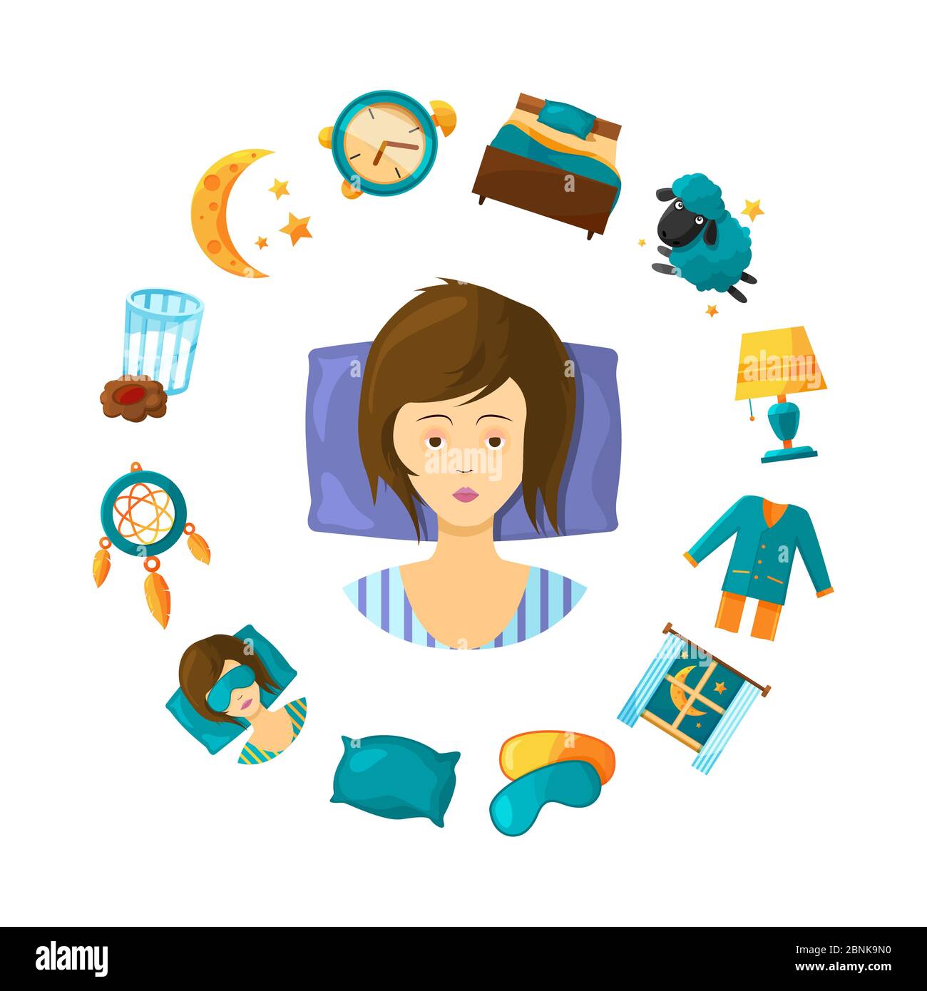 Vector sleeping disorder concept illustration with cartoon sleep ...
