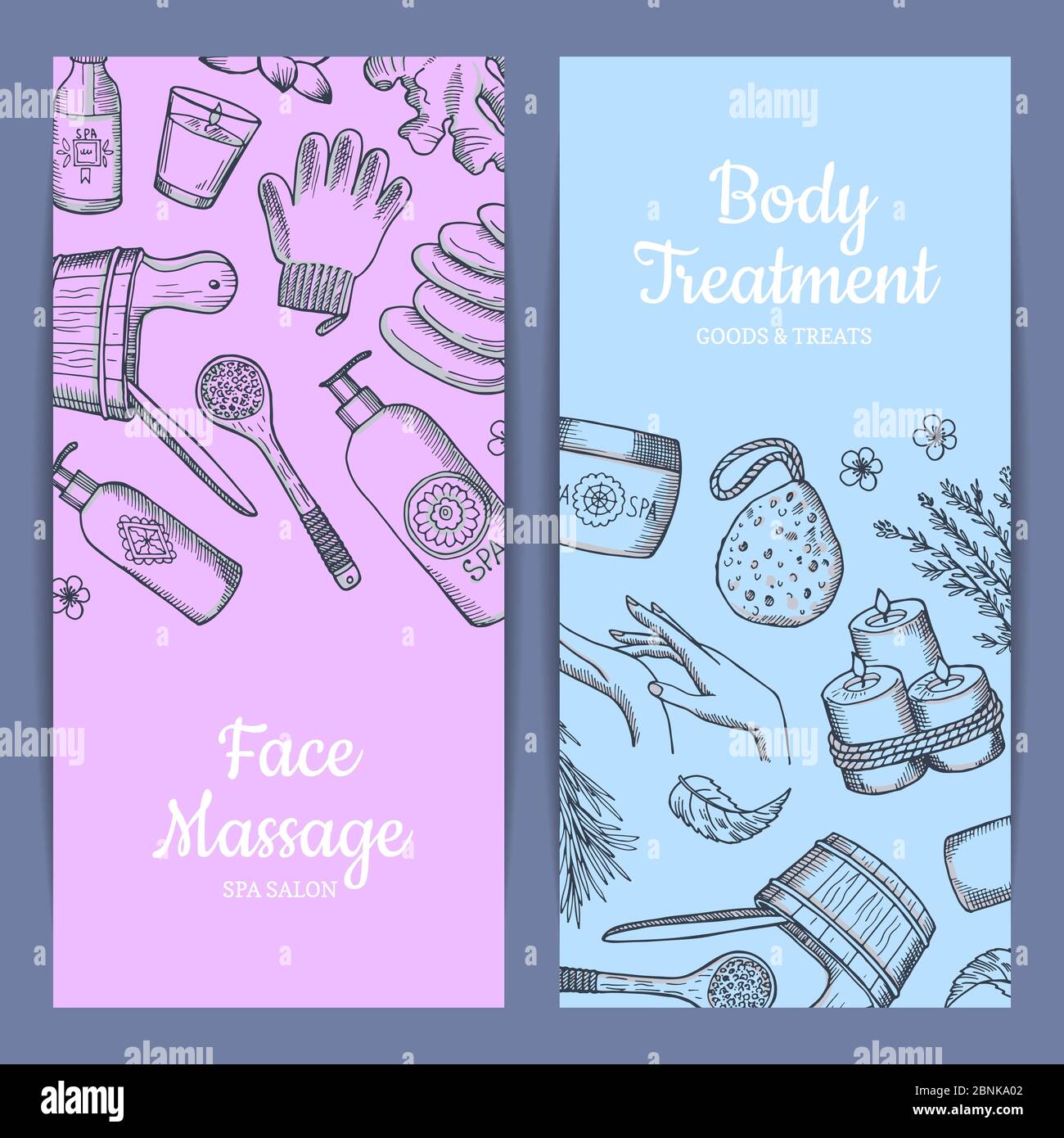 Vector hand drawn spa elements vertical web banners illustration Stock ...