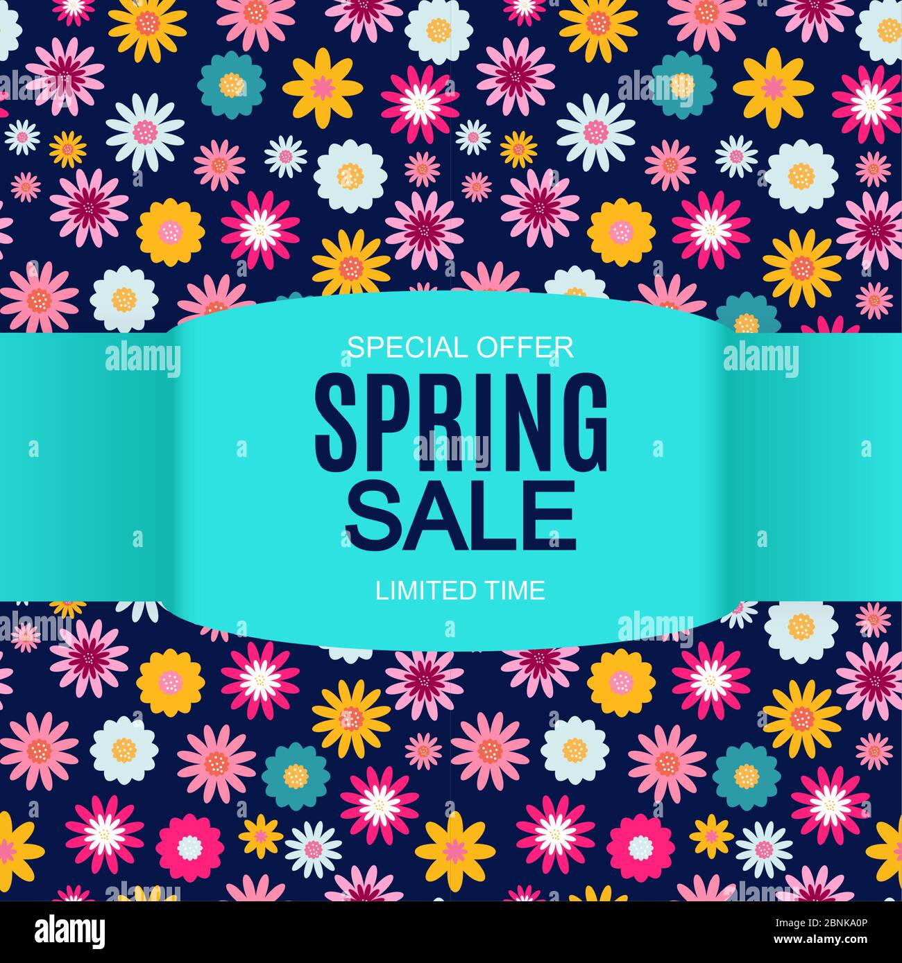 Spring Sale Cute Background with Flowers. Vector Illustration Stock ...