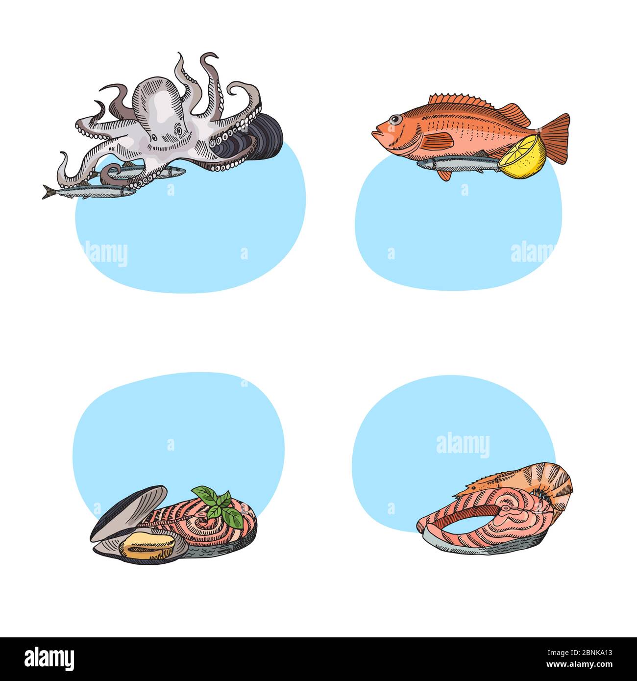 Vector stickers hand drawn seafood Stock Vector Image & Art - Alamy