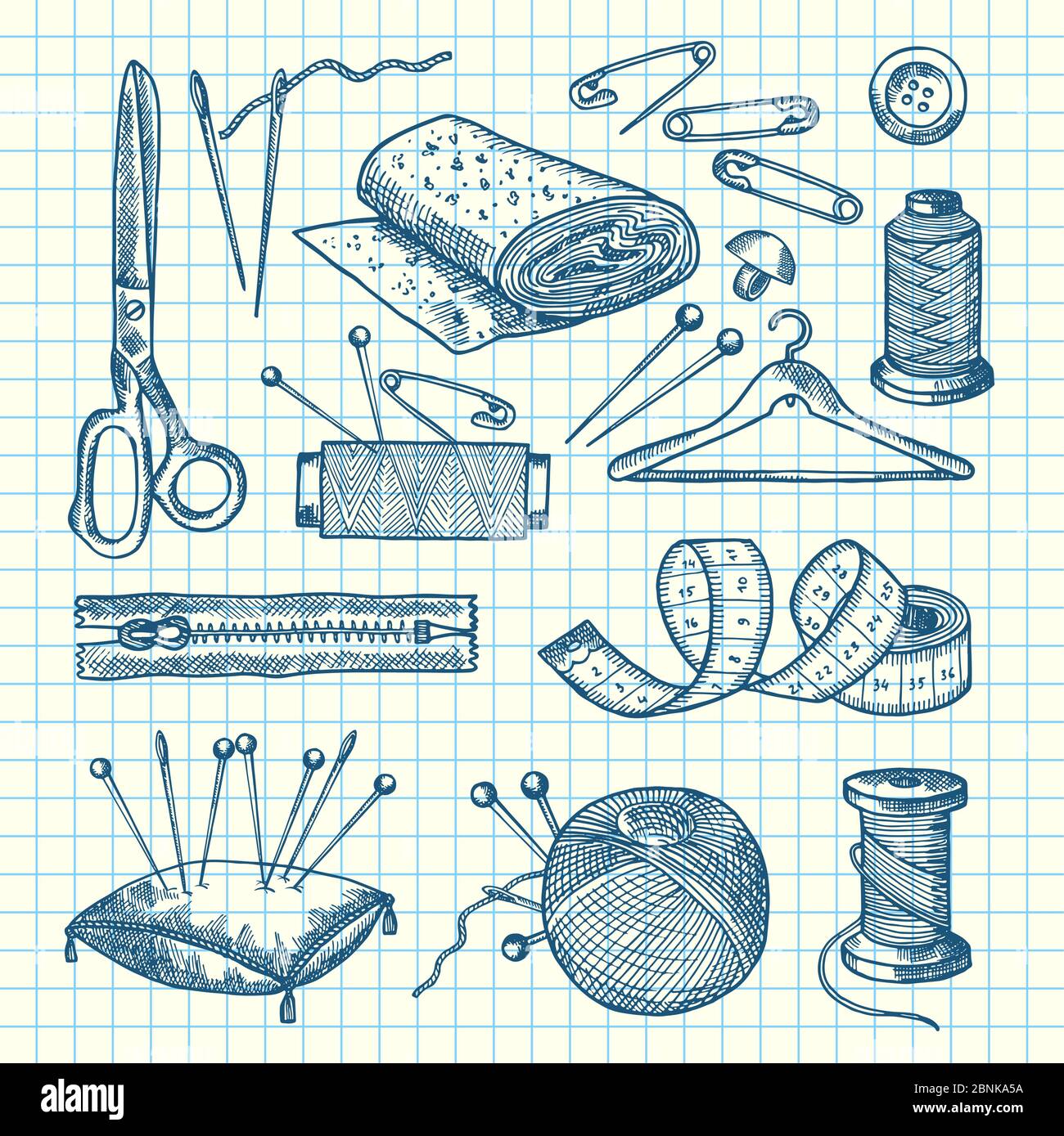 Vector set of hand drawn sewing elements illustration Stock Vector ...