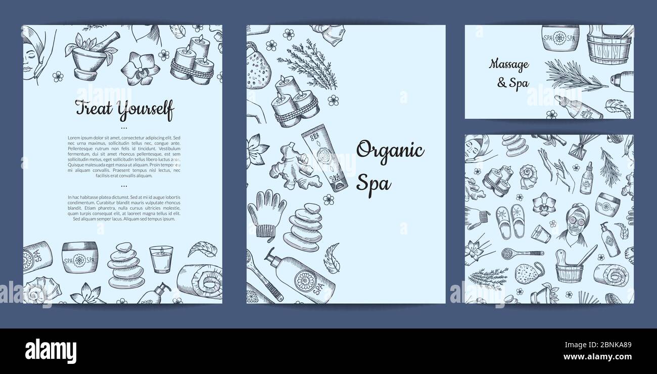 Vector hand drawn spa elements branding identity set for massage and spa salon illustration ...