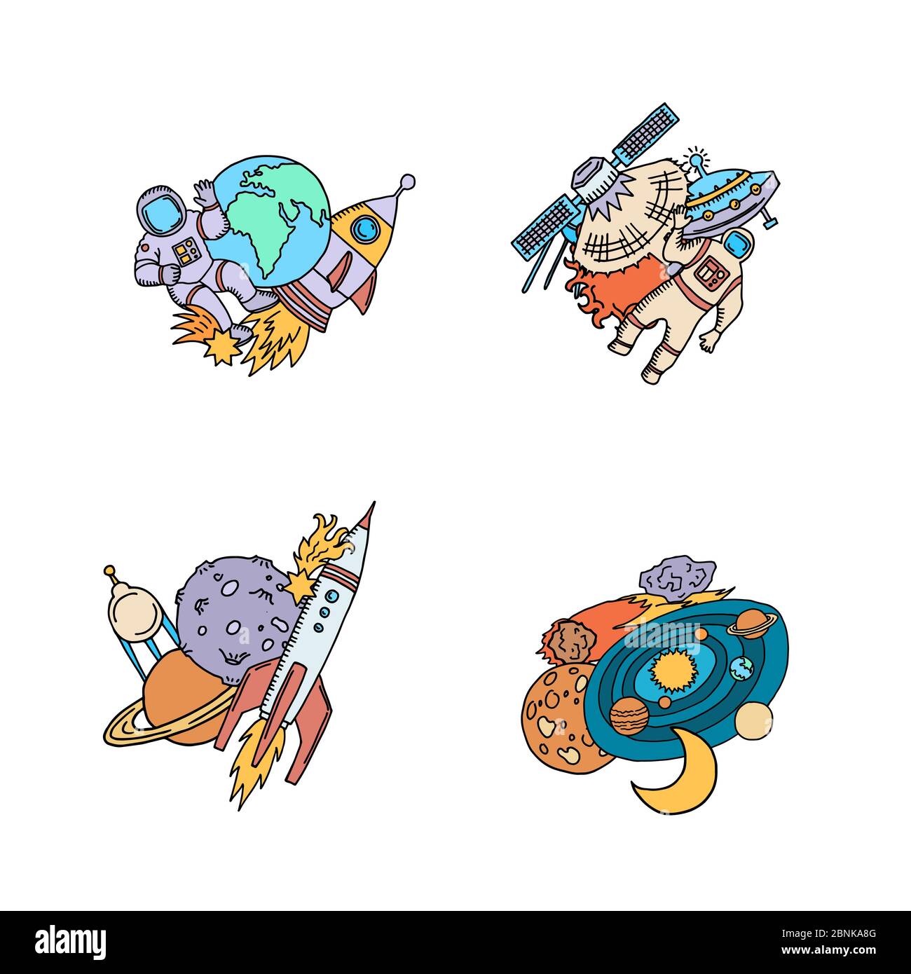 Vector hand drawn space elements planet, rocket Stock Vector Image ...