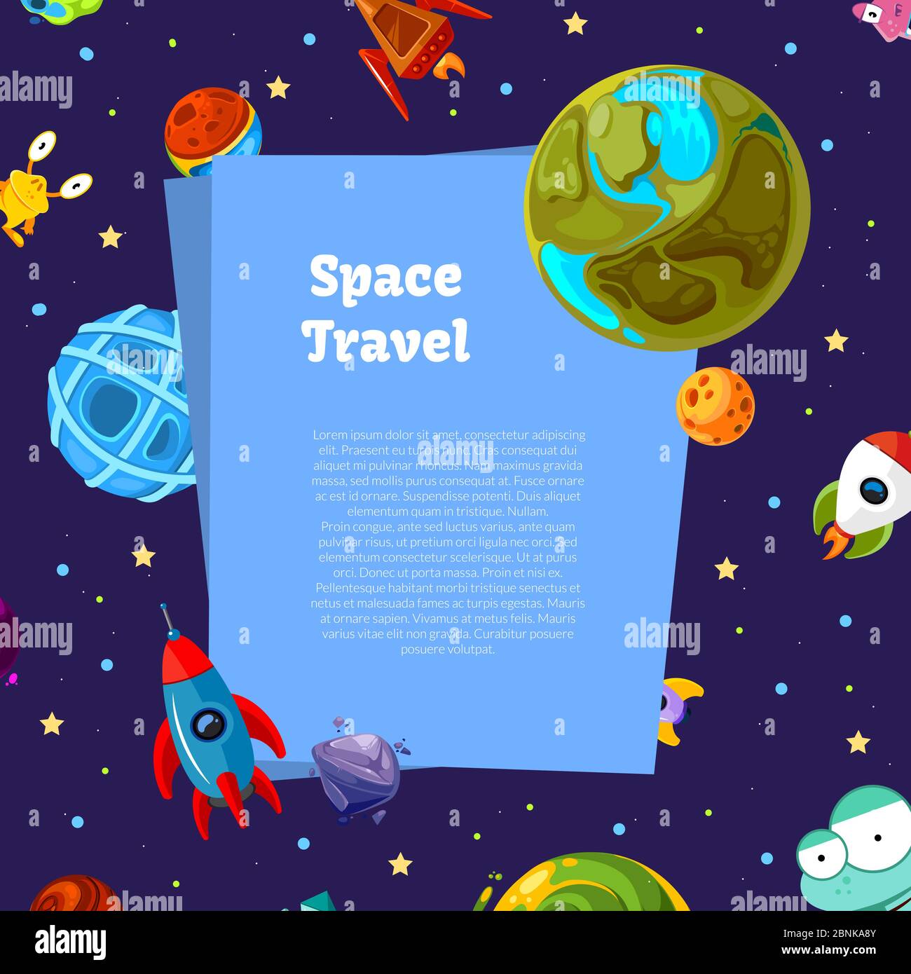 Vector background with place for text with cartoon space planets and ...