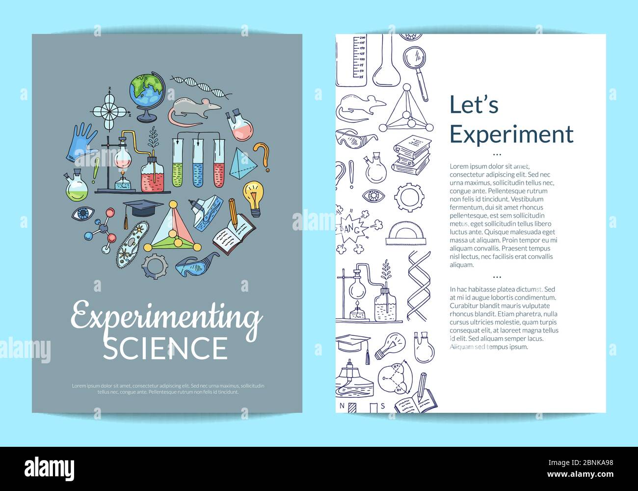 Vector card or flyer template with sketched science or chemistry ...