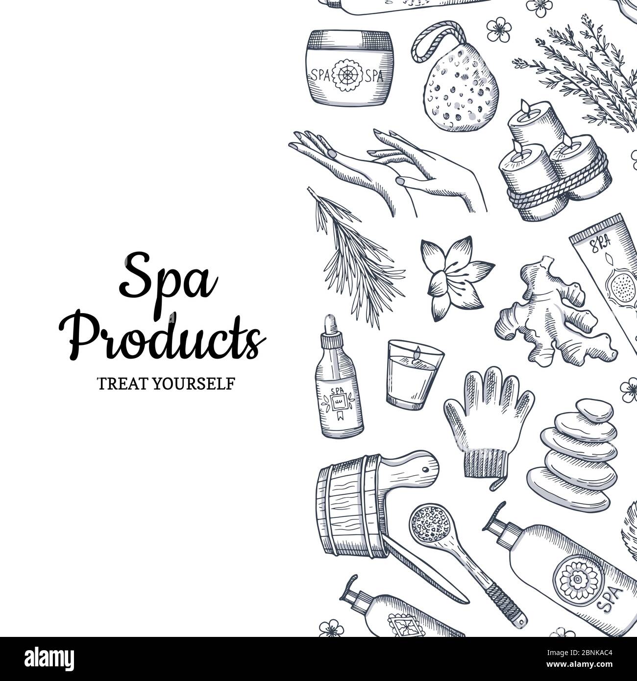 Spa pattern. Vector hand drawn spa elements illustration Stock Vector ...