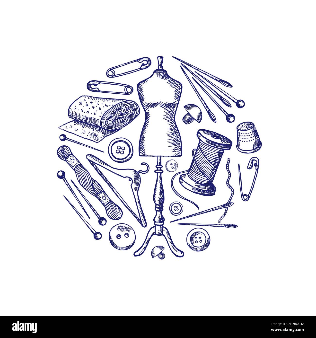 Vector hand drawn sewing elements illustration Stock Vector Image & Art ...