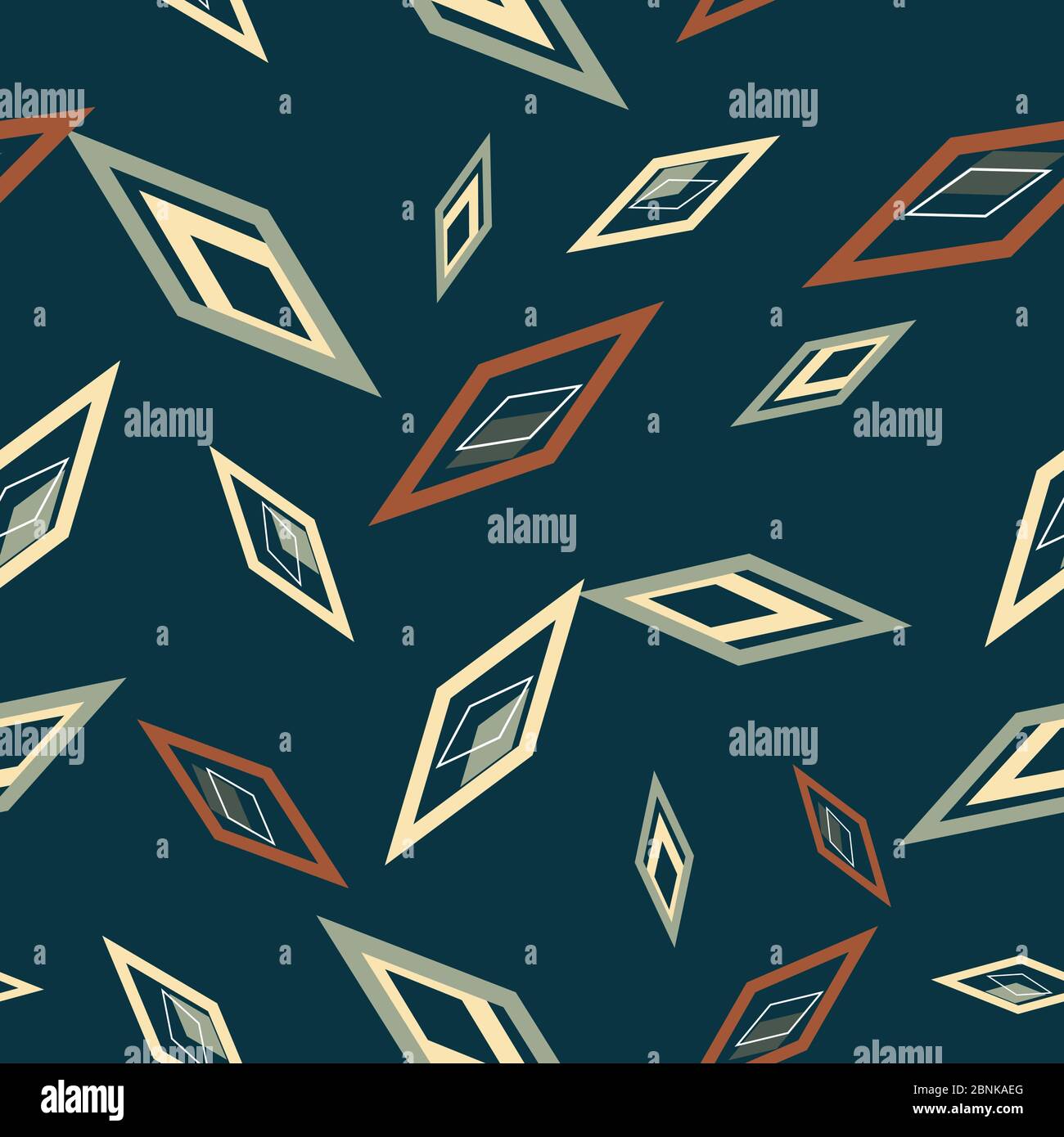 Vortex muted earth tone diamond shapes on dark blue background seamless vector repeat surface ...