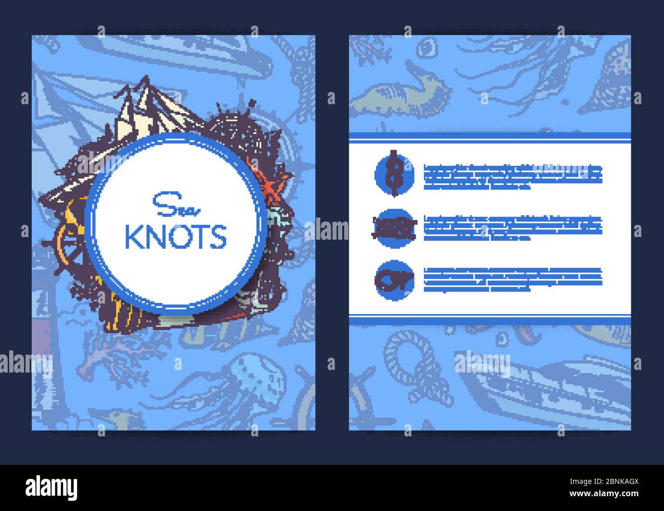 Vector card or brochure template with colored and sketched sea elements ...
