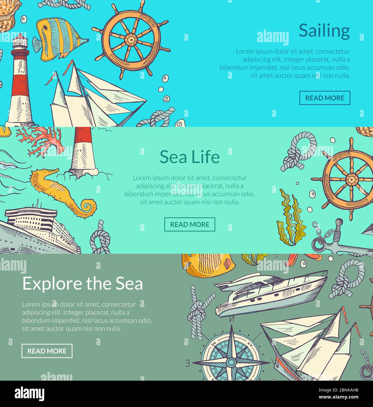 Vector sketched sea horizontal banner templates Stock Vector Image ...