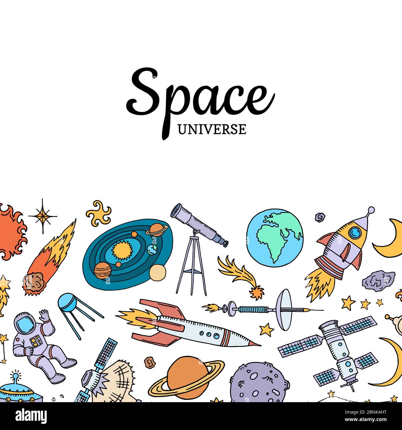 Vector hand drawn space elements background Stock Vector Image & Art ...