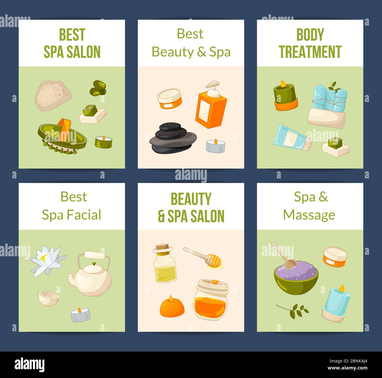 Vector card or flyer set with cartoon beauty and spa elements Stock ...