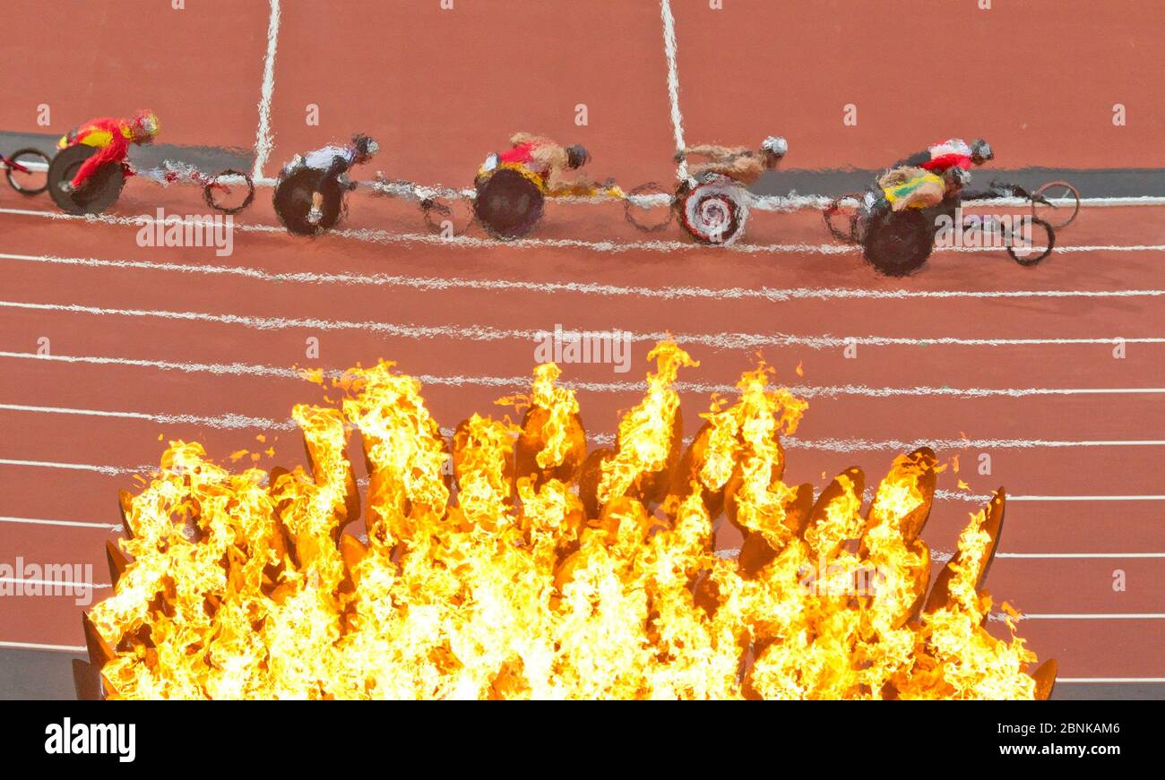 London England, September 1, 2012: The Paralympic flame burns while ...