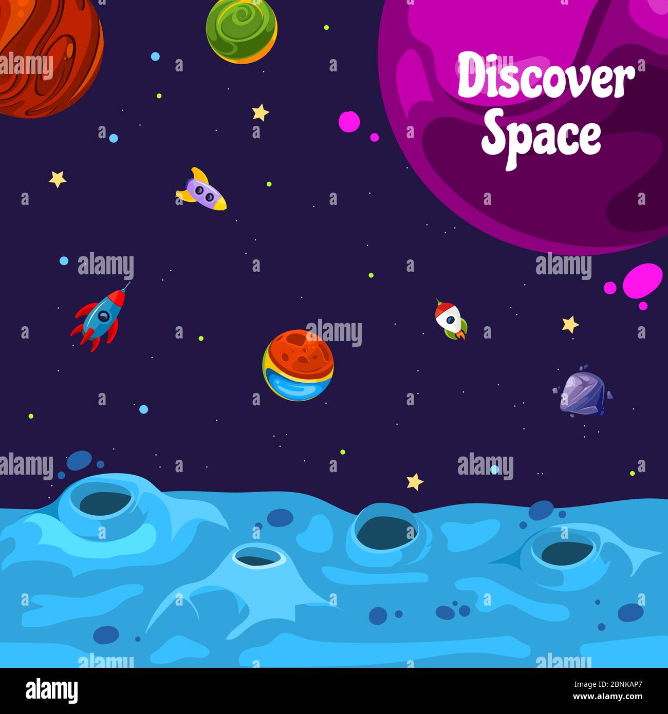 Vector background with place for text with cartoon space planets and ...