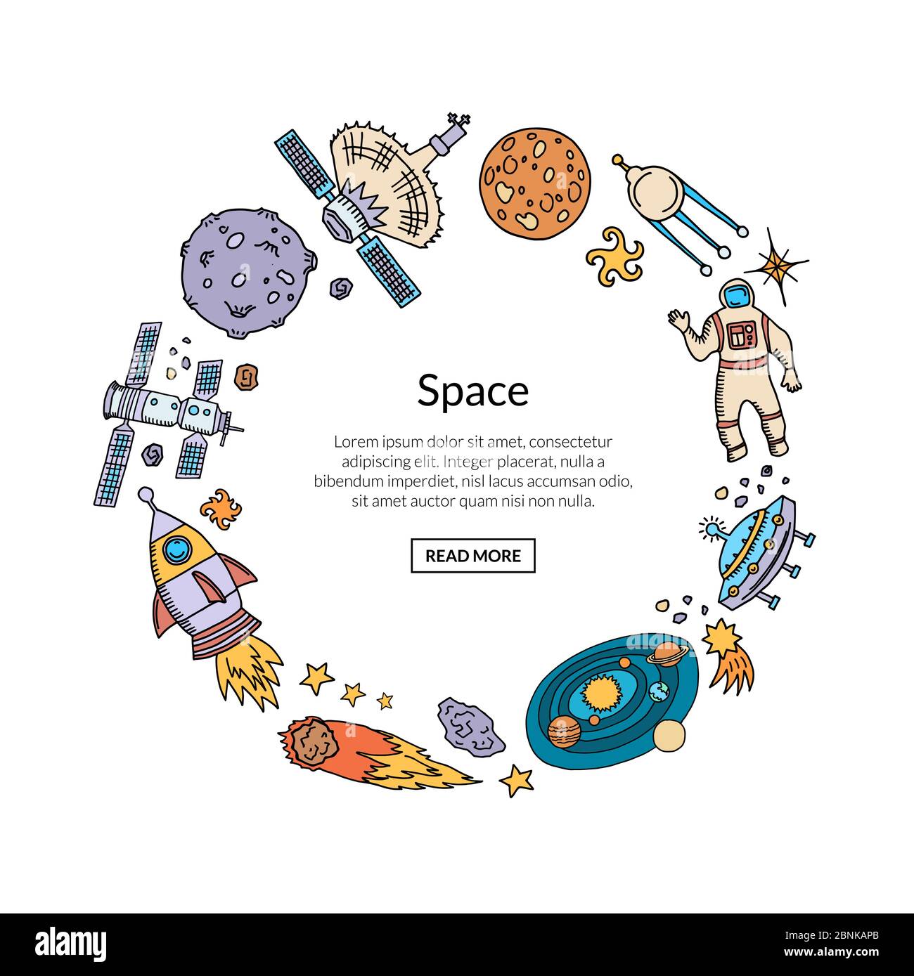 Vector hand drawn space elements in circle form Stock Vector Image ...