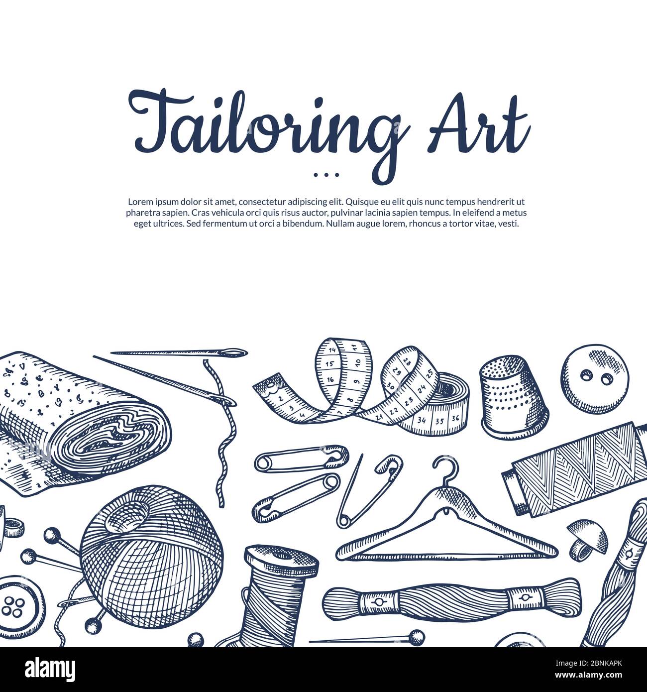 Vector hand drawn sewing elements background illustration Stock Vector ...