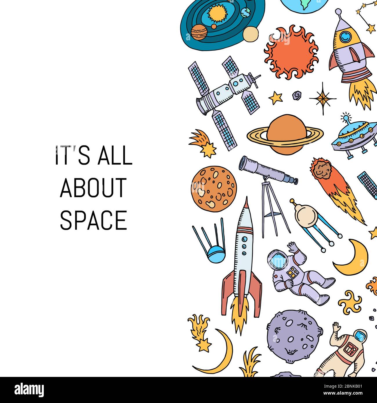 Vector hand drawn space elements background with place for text ...