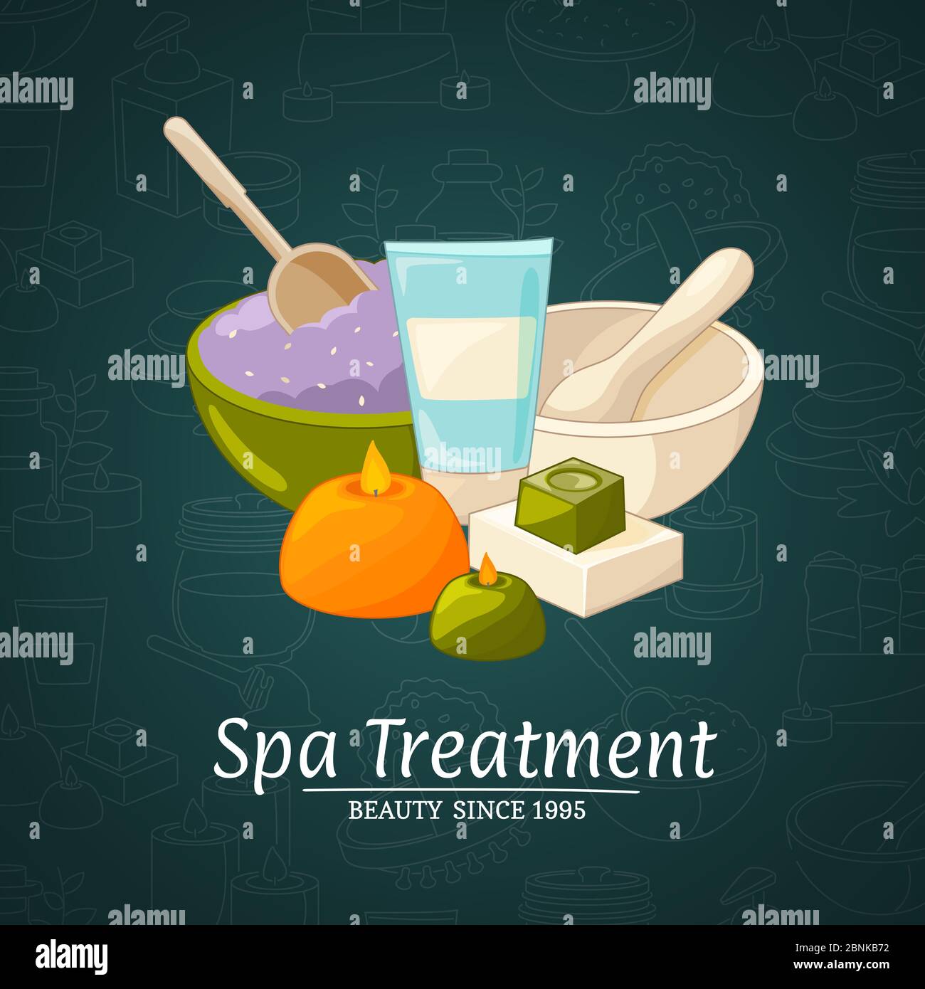 Vector illustration with cartoon beauty and spa elements Stock Vector ...