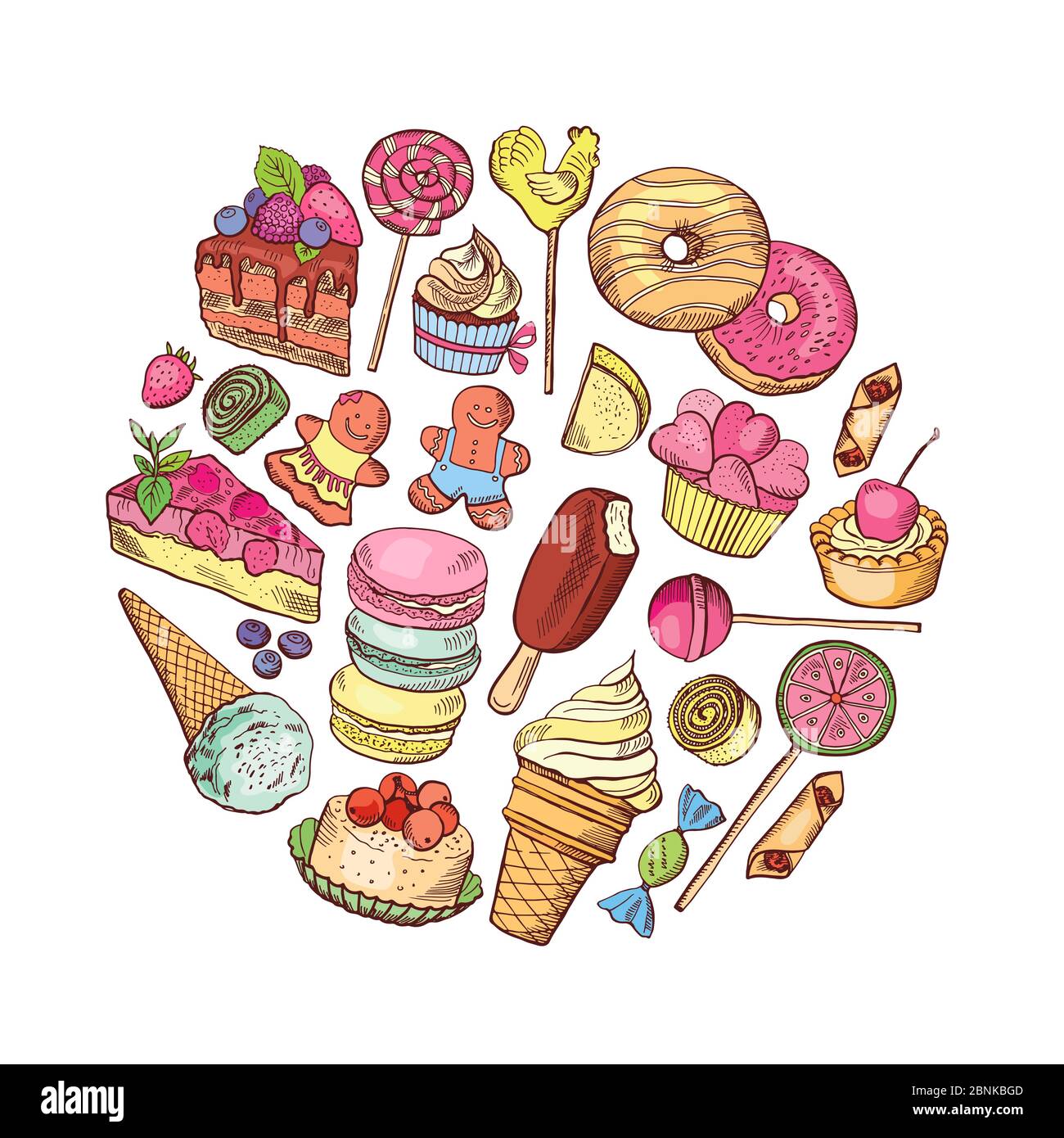 Vector hand drawn types of sweets circle concept Stock Vector Image ...