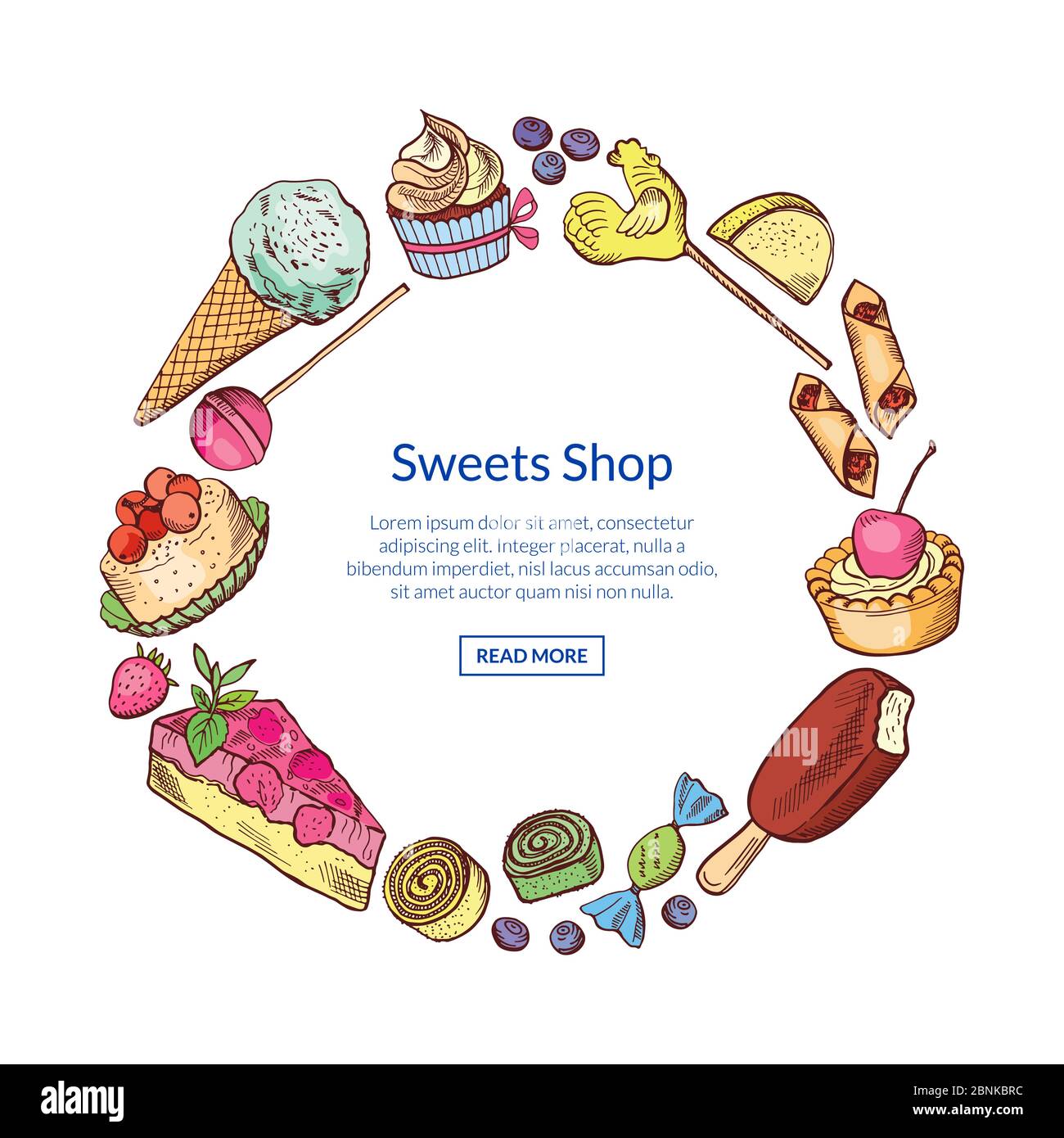 Vector hand drawn sweets circle concept Stock Vector Image & Art - Alamy