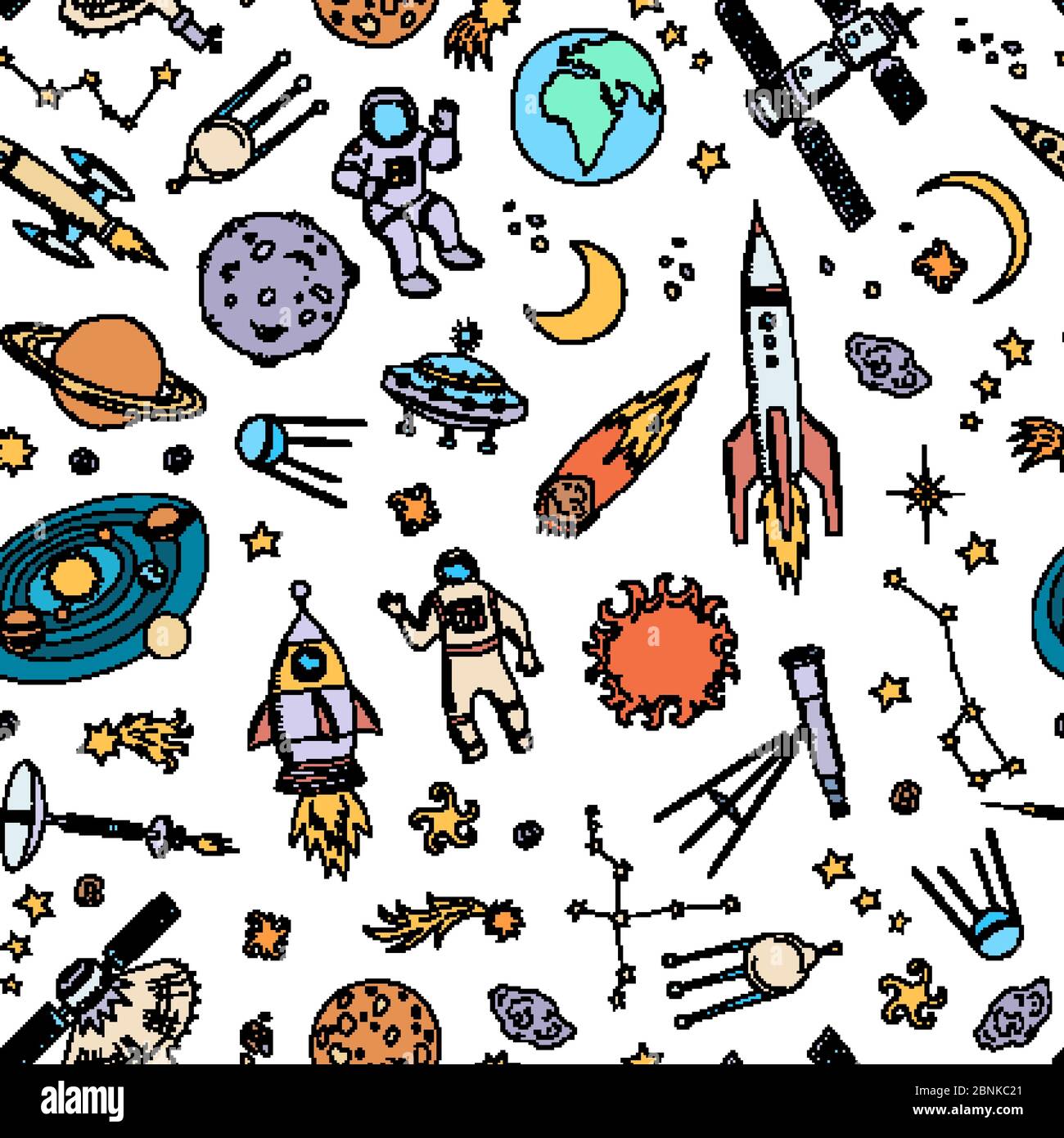 Vector hand drawn space elements background or pattern illustration ...