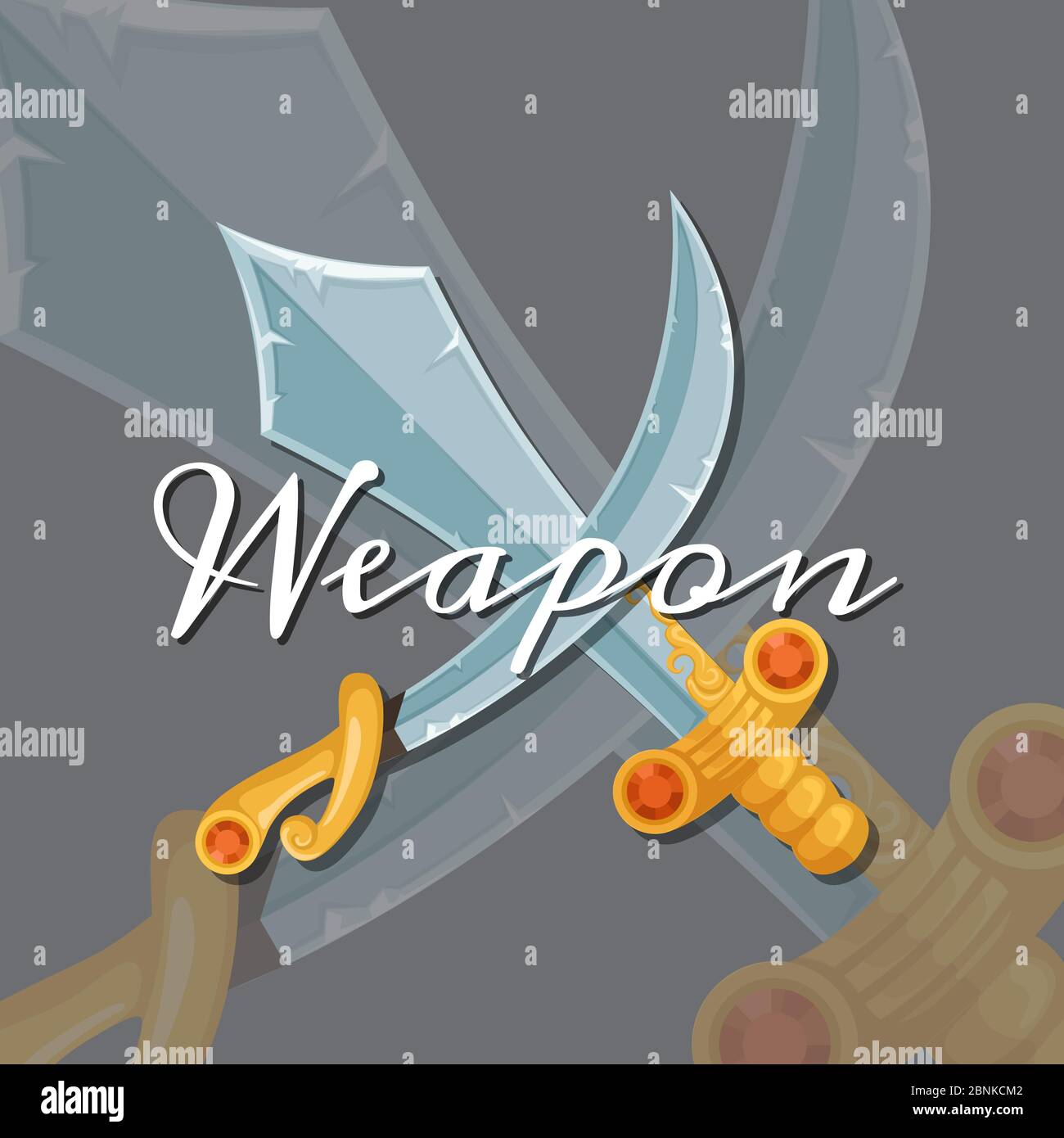 Vector fantasy cartoon style game design medieval crossed magic sword ...