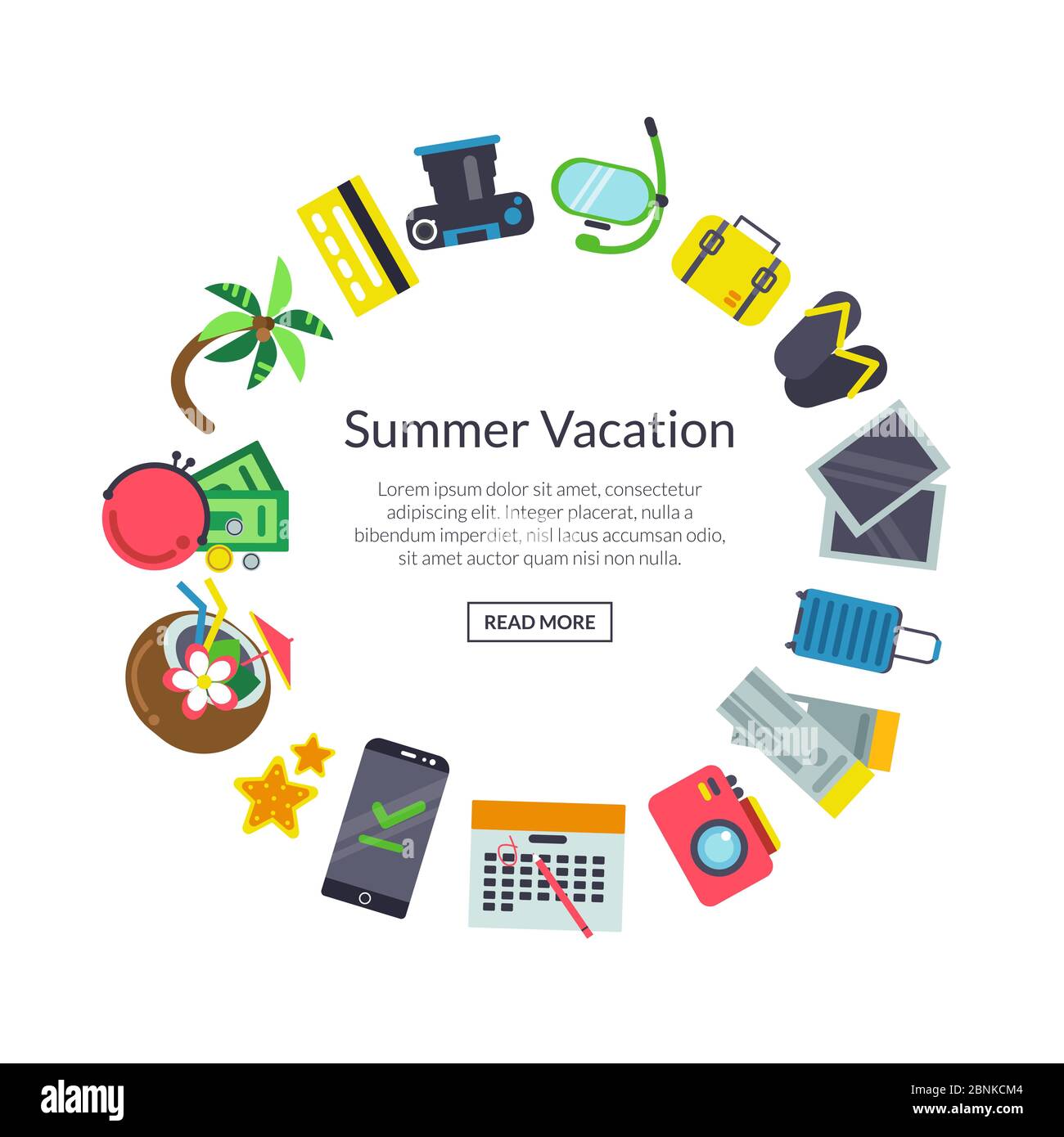 Vector flat travel elements in circle form with place for text Stock ...