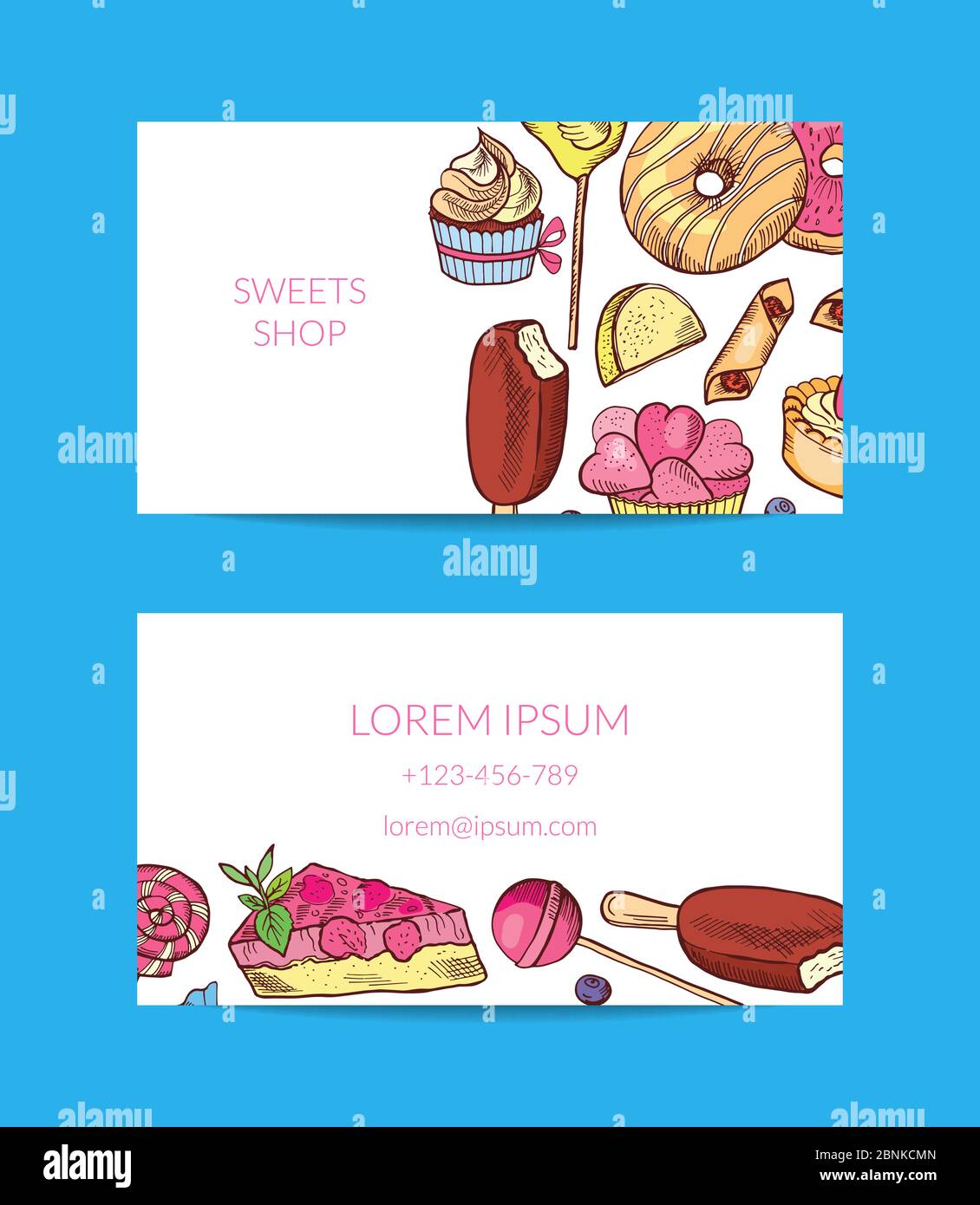 Vector hand drawn sweets or pastry shop business card template Stock ...