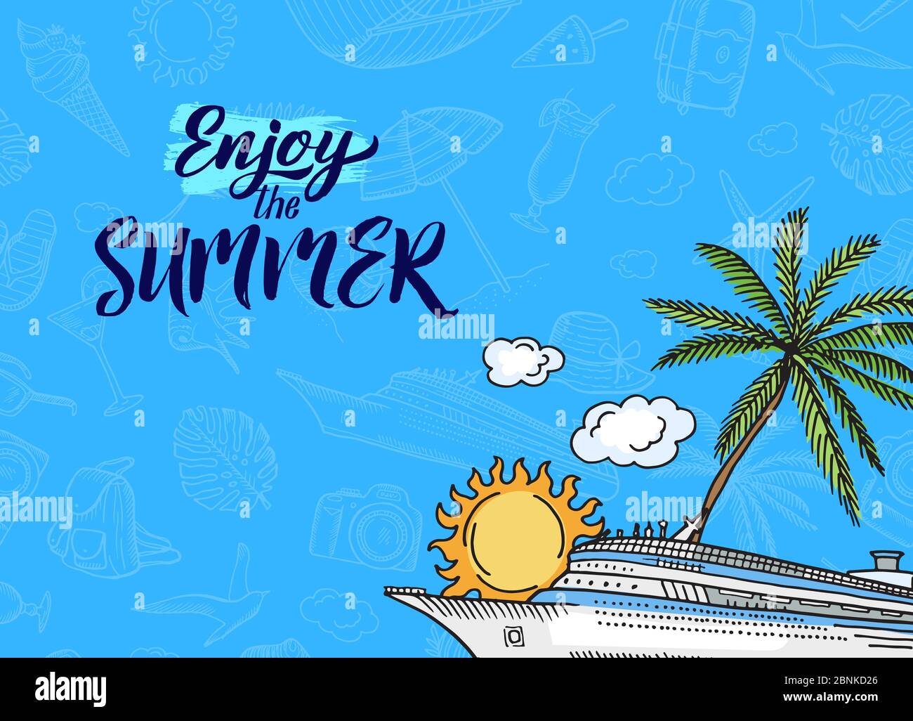 Vector hand drawn summer travel elements background with place for text ...