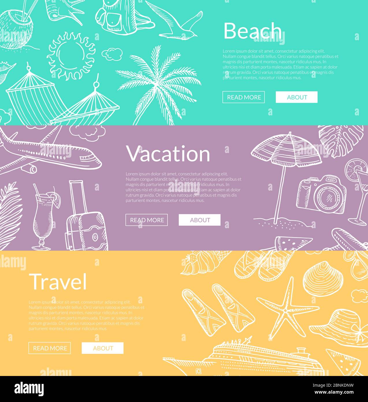 Vector hand drawn summer travel elements banners illustration Stock ...