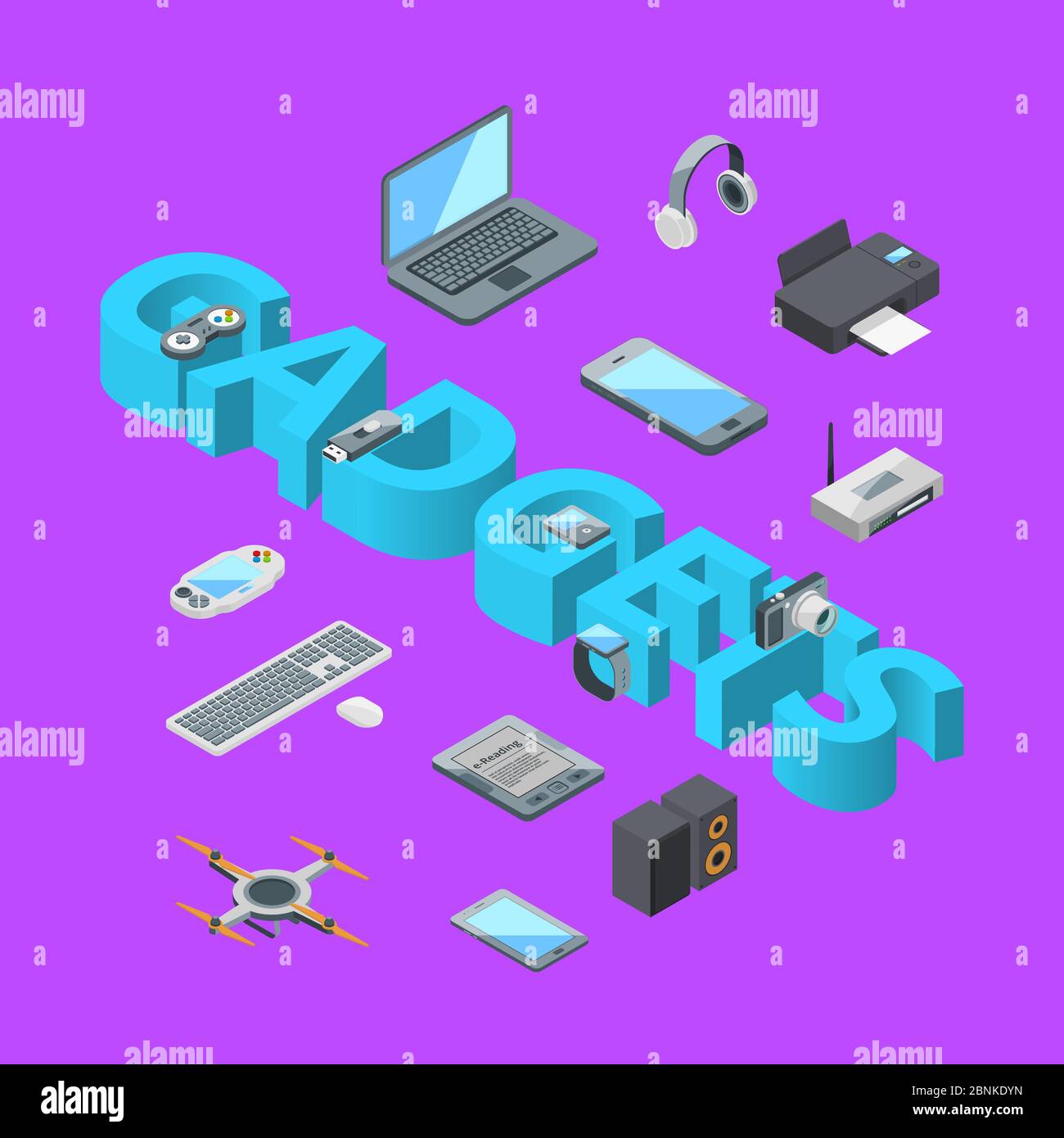Vector isometric gadgets icons infographic concept illustration Stock ...