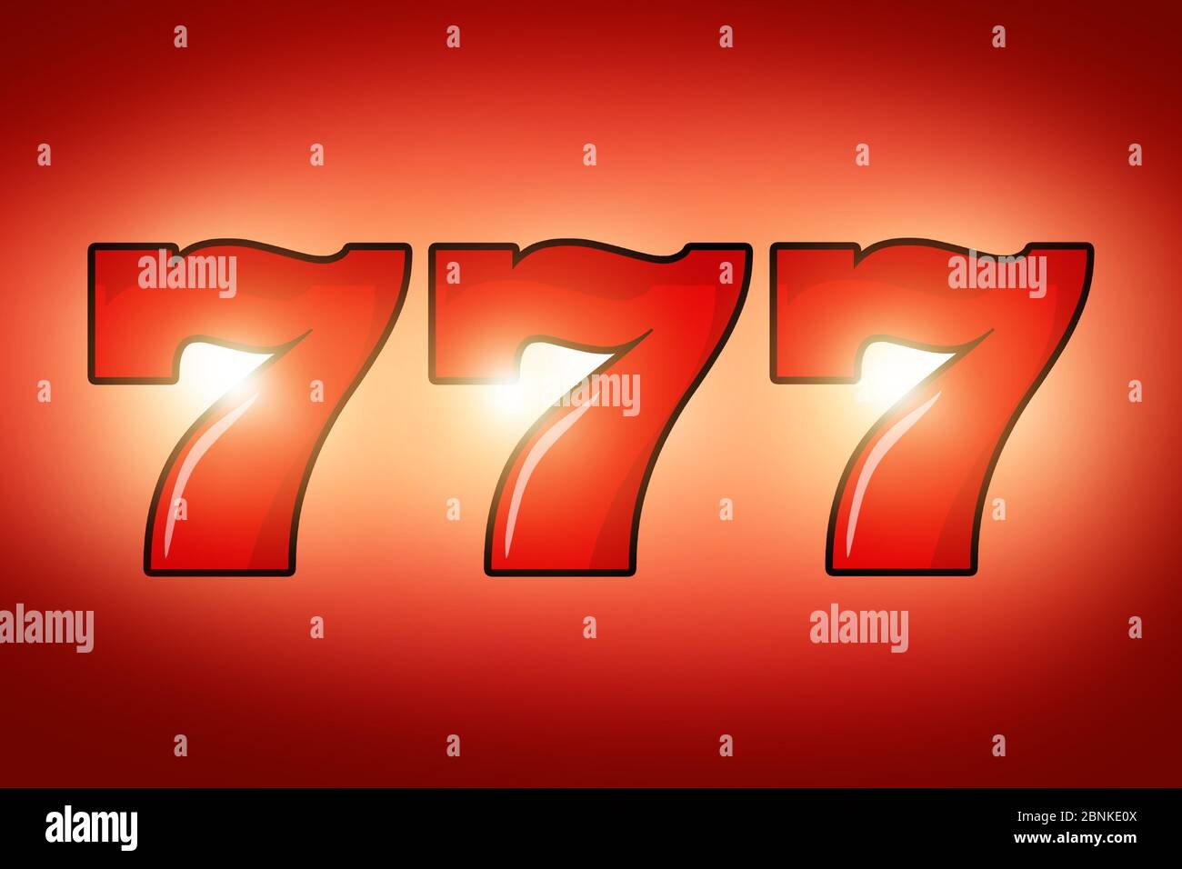 Lucky Number Seven Repeated Three Times On Red Bright Background With ...