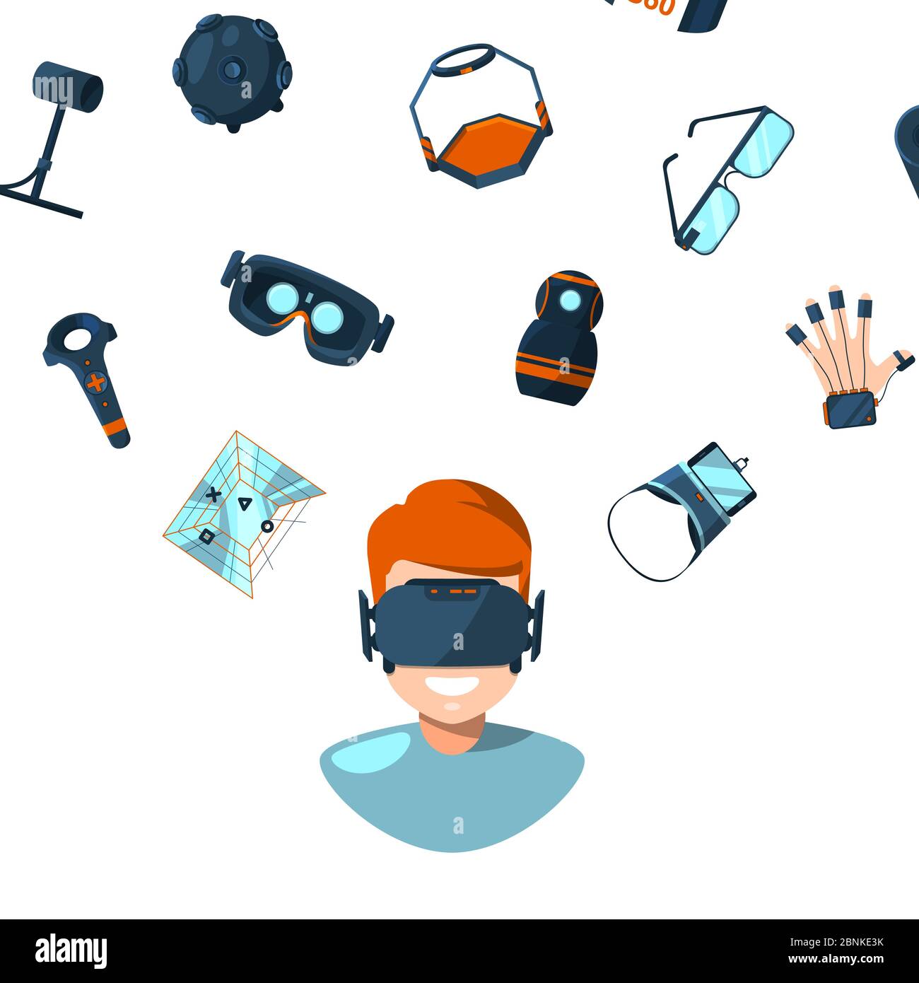 Vector concept illustration with flat style virtual reality elements ...