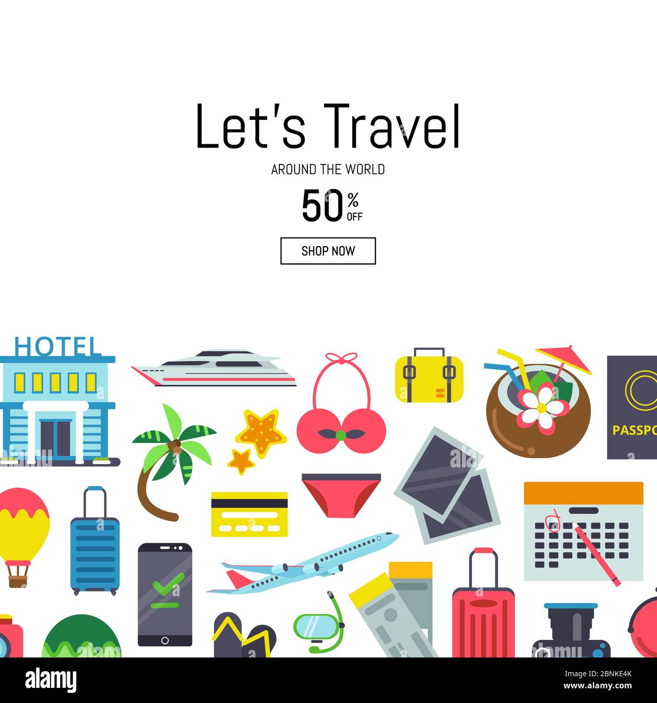 Vector flat travel elements background illustration Stock Vector Image ...