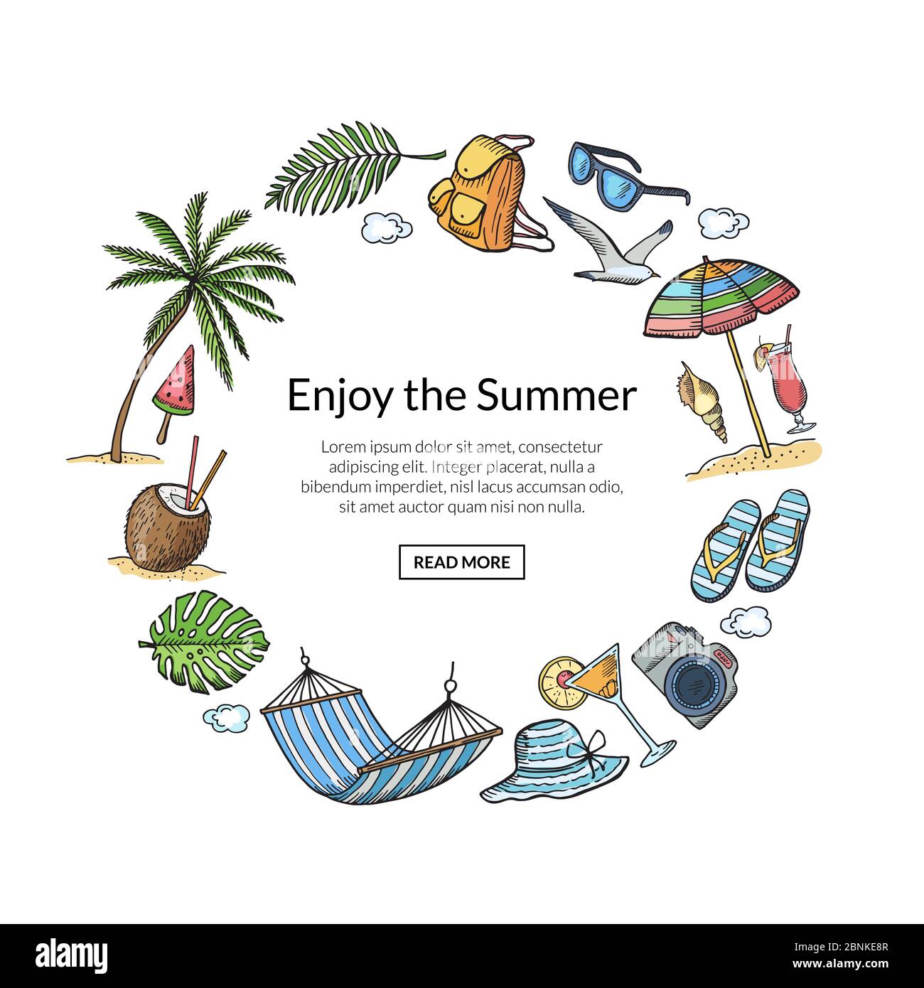 Vector hand drawn summer travel elements illustration Stock Vector ...