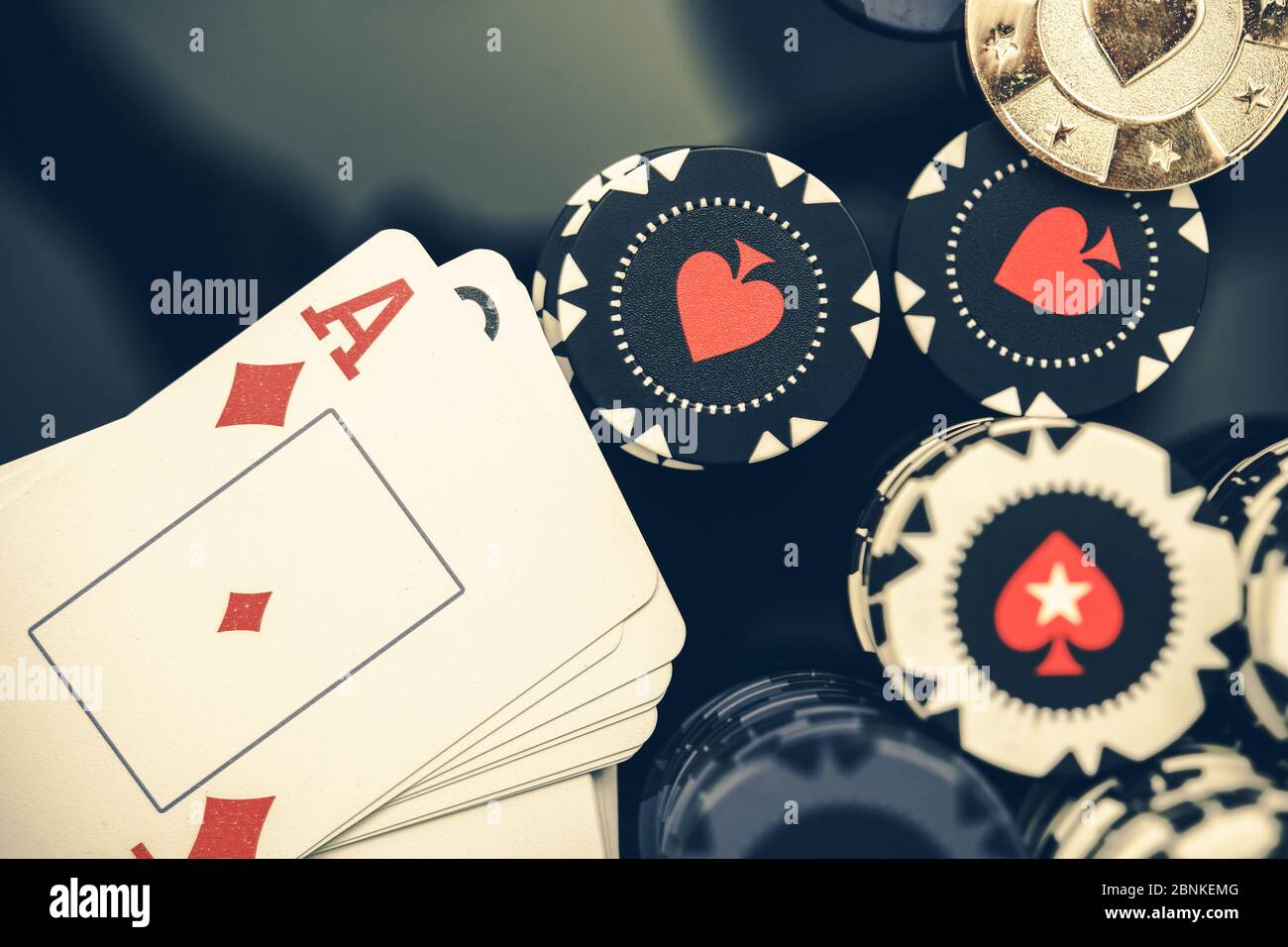 View Of Stack Of Playing Cards With Ace On Top And Bundle Of Casino ...