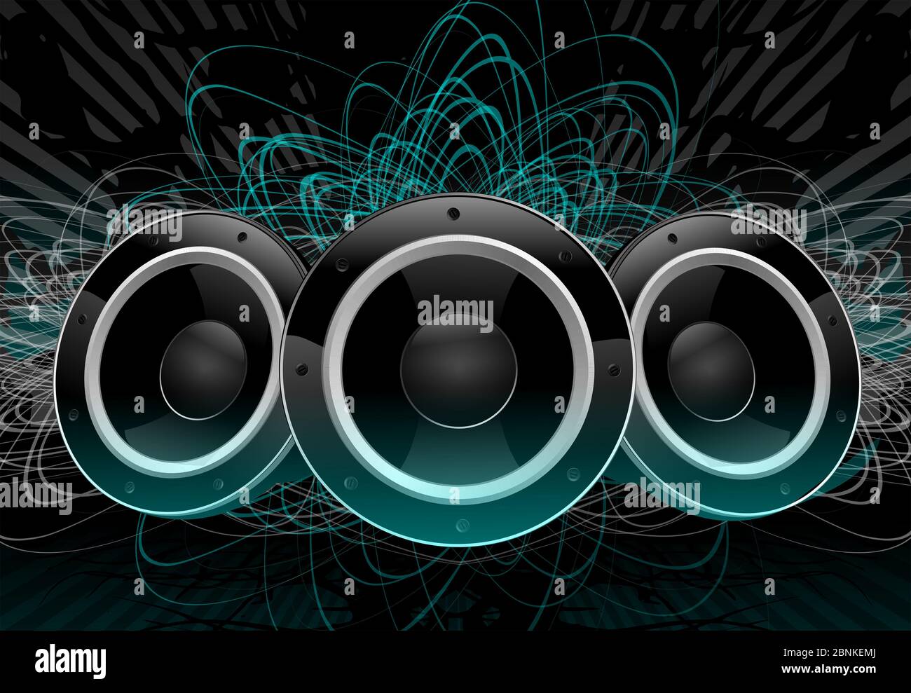 Graphic Design Of Green And Black Three Disco Speakers Suspended In ...