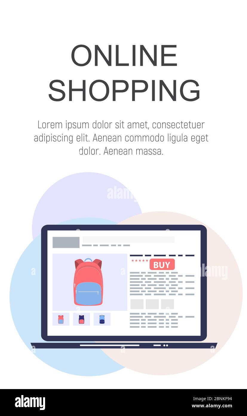 Online Shopping Concept Flat Background with Laptop. Vector ...