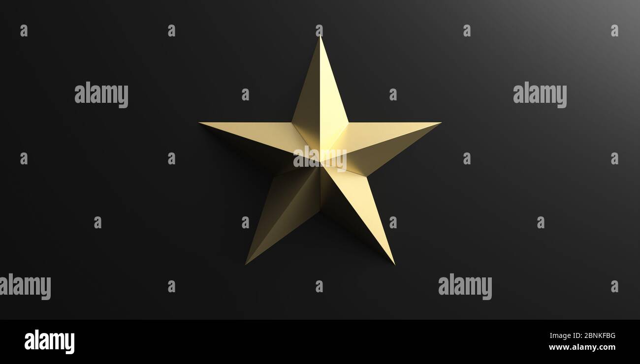 One star gold color sign. Shiny brass star on black background, quality ...
