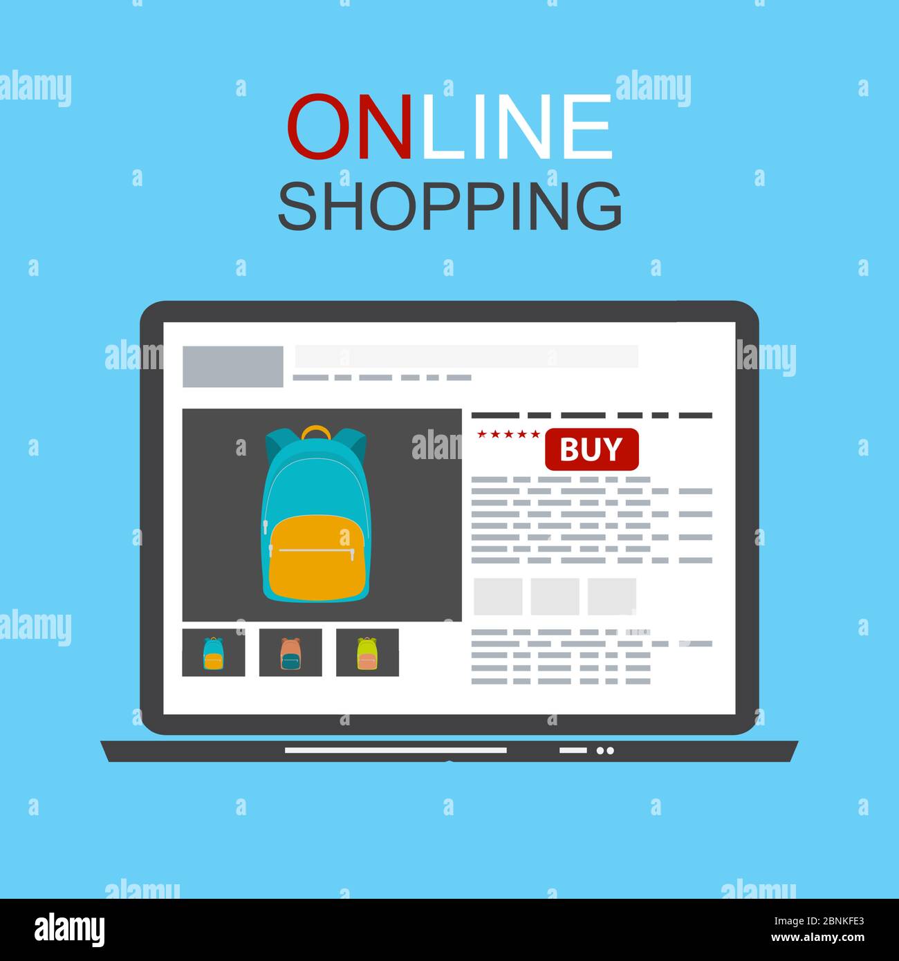 Online Shopping Concept Flat Background with Laptop. Vector ...