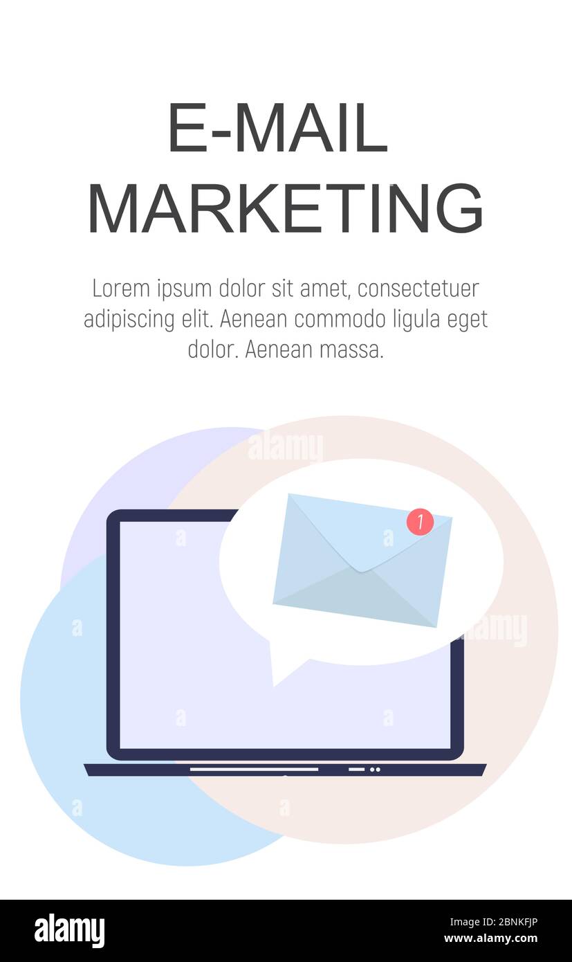 E-mail marketing Concept Flat Background with Laptop. Vector ...