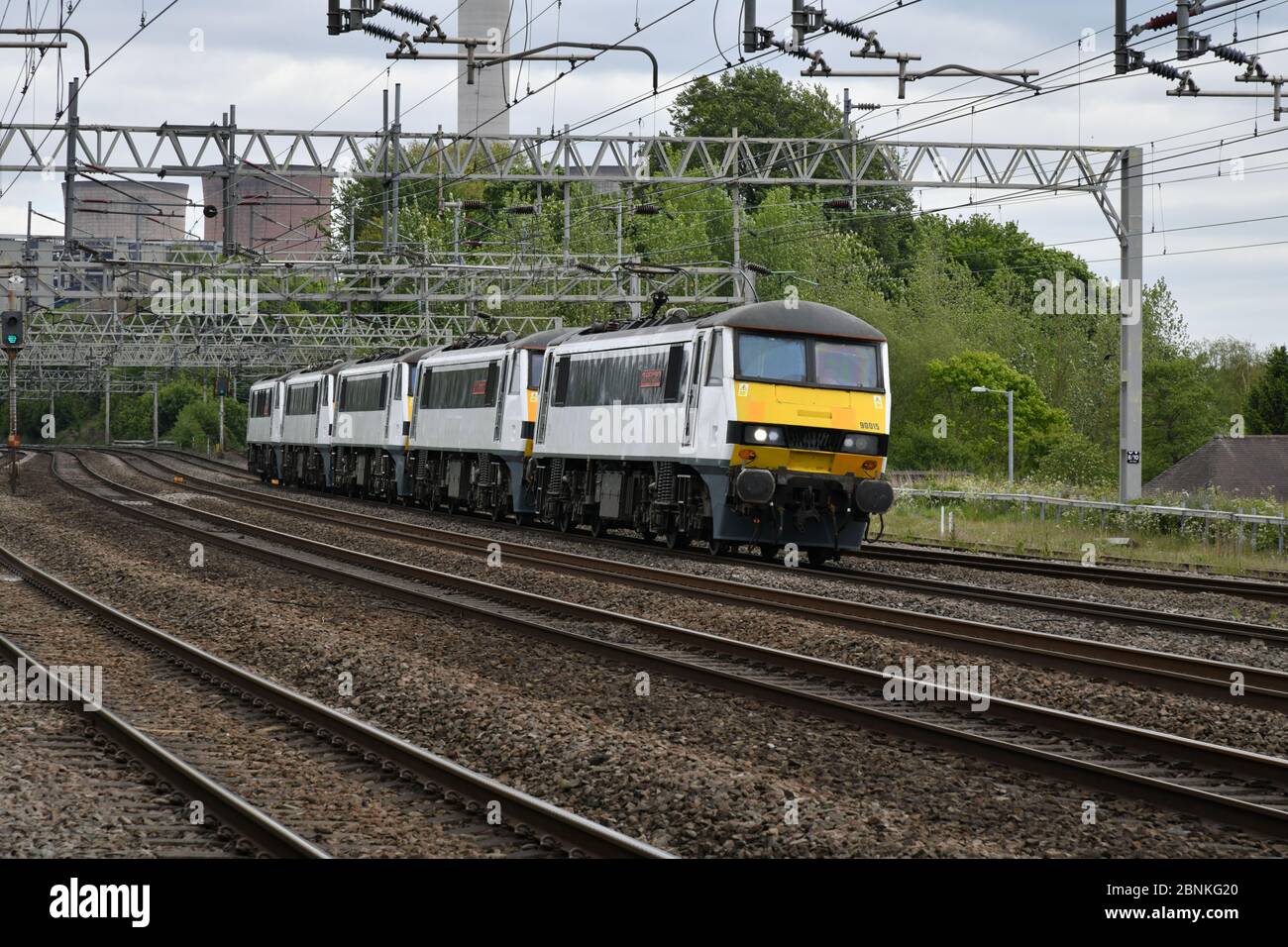 Five ex Greater Anglia Class 90 Electric Locomotives pass Rugeley Trent ...