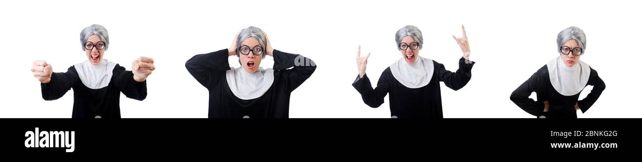 The comic nun isolated on white Stock Photo - Alamy