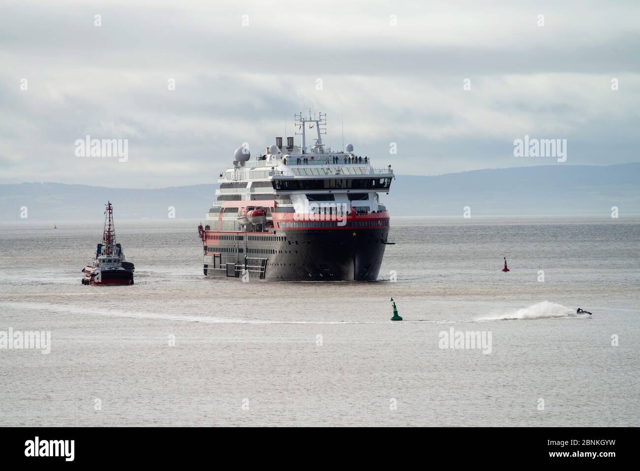 The green-powered cruise vessel MV Fridtjof Nansen approaches Cardiff ...