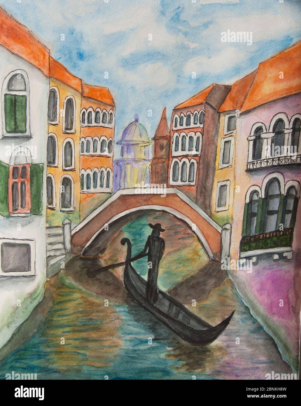 Bridge in Venice watercolor painting Stock Photo - Alamy