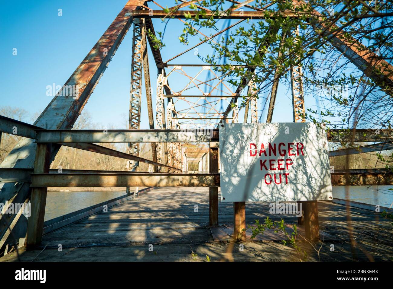 Old Abandoned Bridge Over River Sign Stock Photo - Alamy